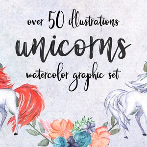 WATERCOLOR UNICORN CLIPART, Commercial Use Floral Graphics, Magic ...