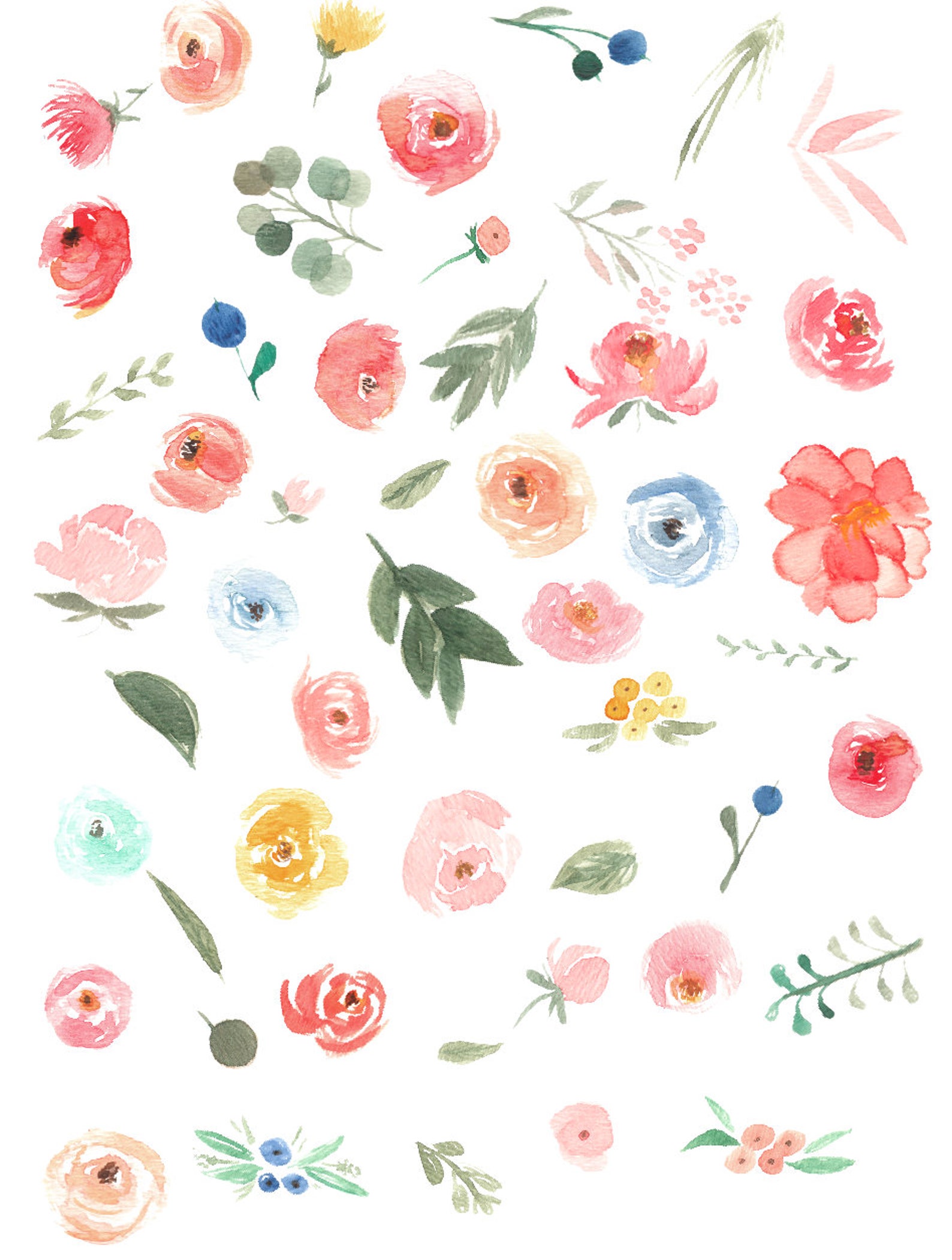 WATERCOLOR FLORAL CLIPART (55), Instant Download, Commercial Use ...