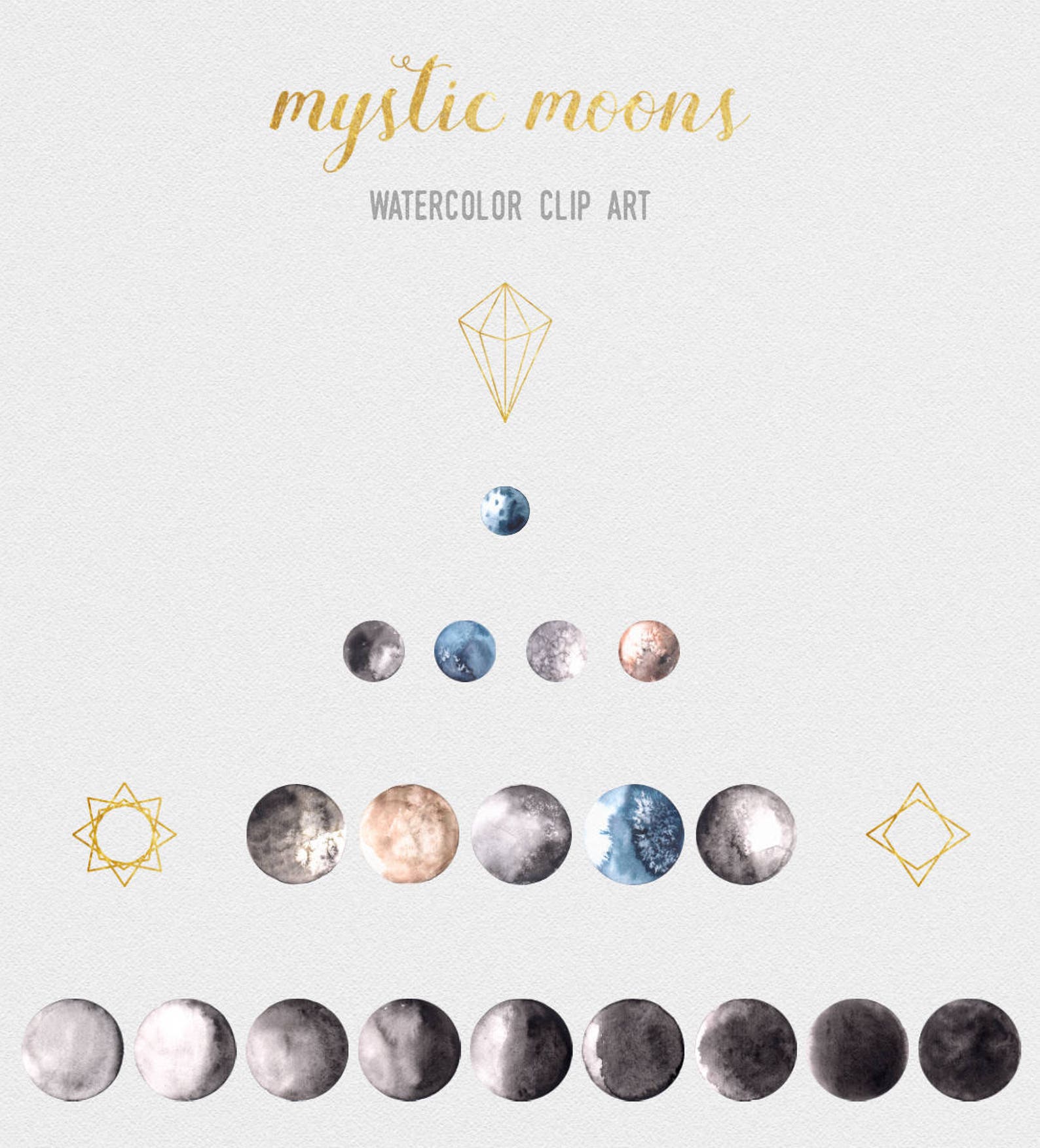 22 WATERCOLOR MOON CLIPART Commercial Use Digital - Etsy