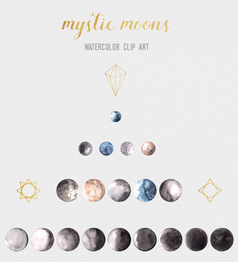 22 WATERCOLOR MOON CLIPART Commercial Use Digital - Etsy