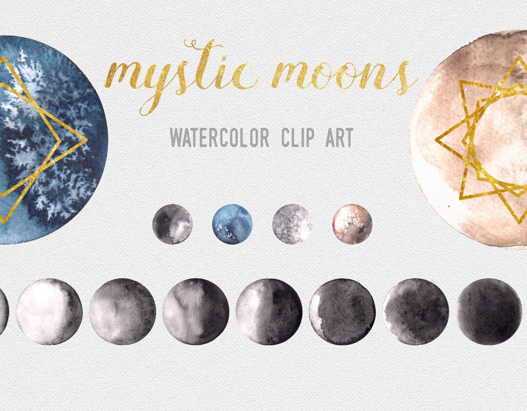 22 WATERCOLOR MOON CLIPART, Commercial Use, Digital Watercolor ...