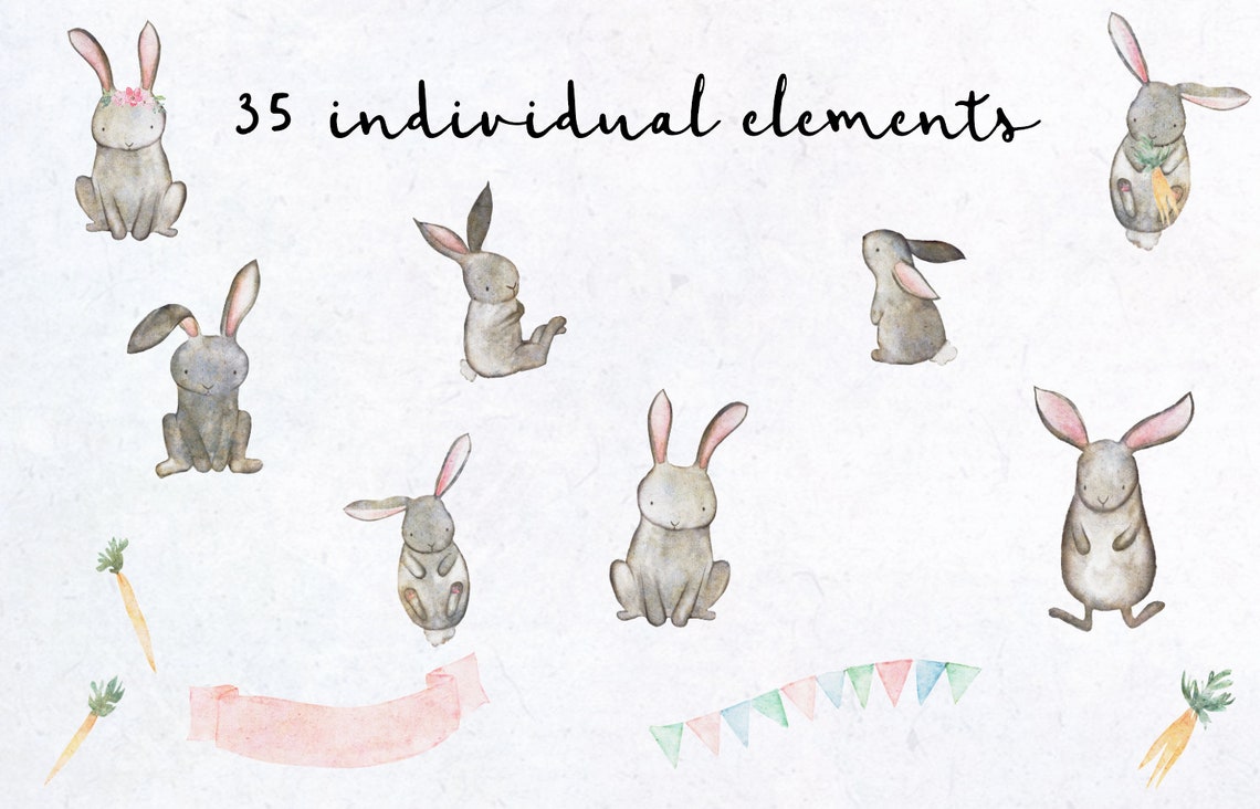 SPRING BUNNIES CLIPART Instant Download Watercolor Easter - Etsy
