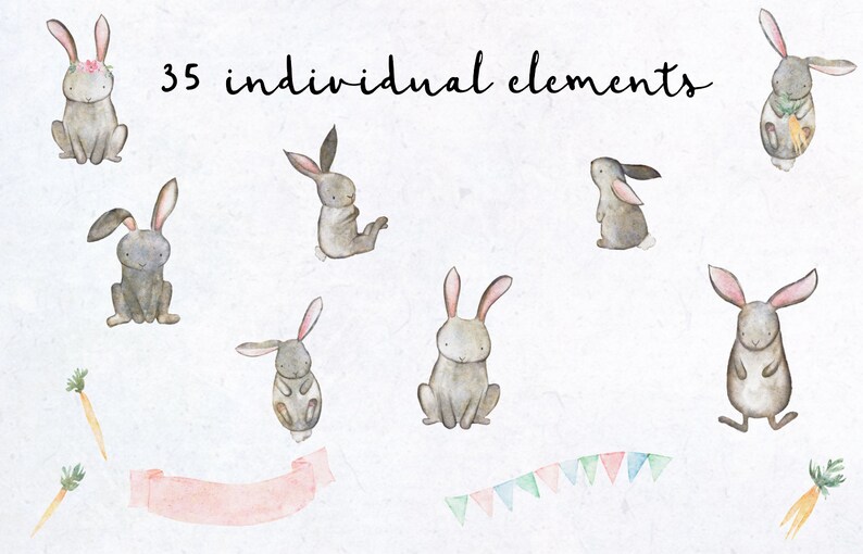 SPRING BUNNIES CLIPART Instant Download Watercolor Easter Floral Rabbit ...