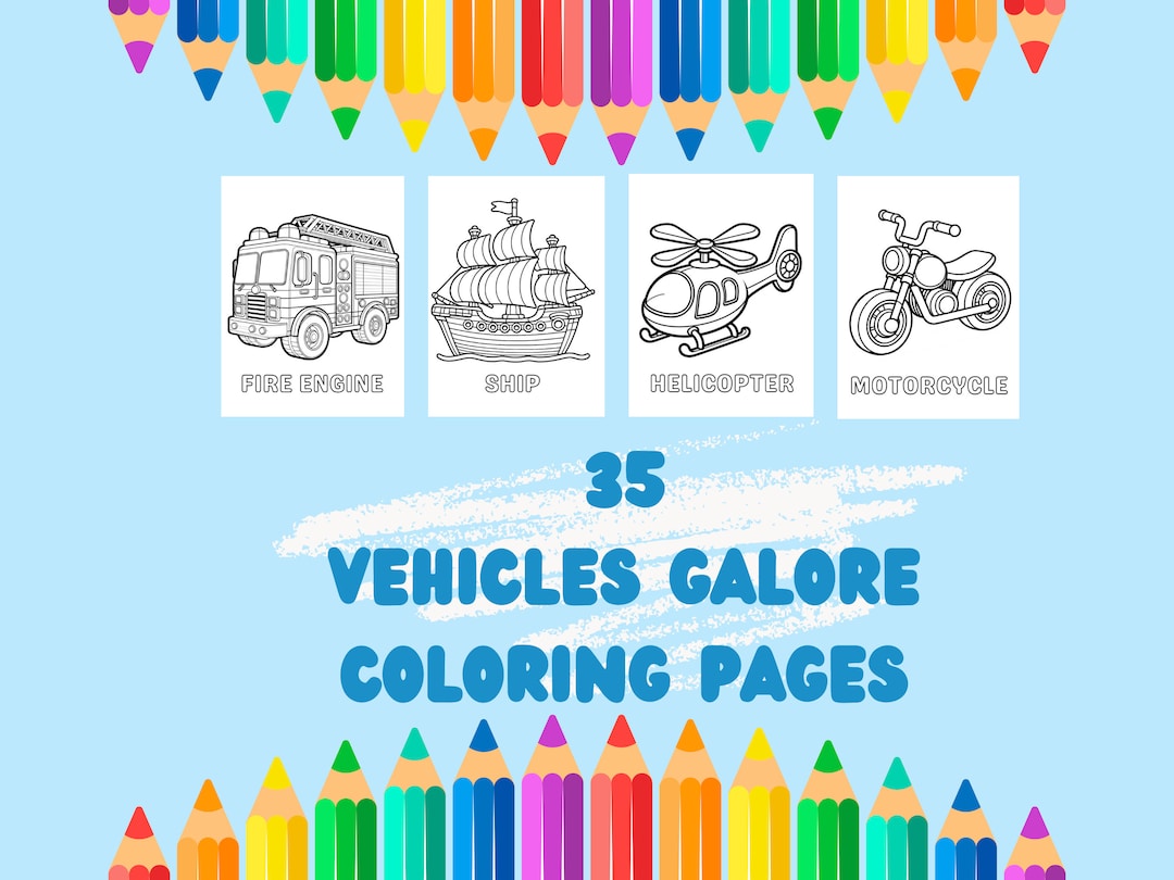 Printable Vehicles Galore Coloring Pages for Kids, Fun Educational ...