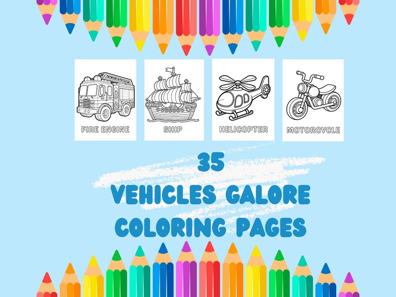 Printable Vehicles Galore Coloring Pages for Kids, Fun Educational ...