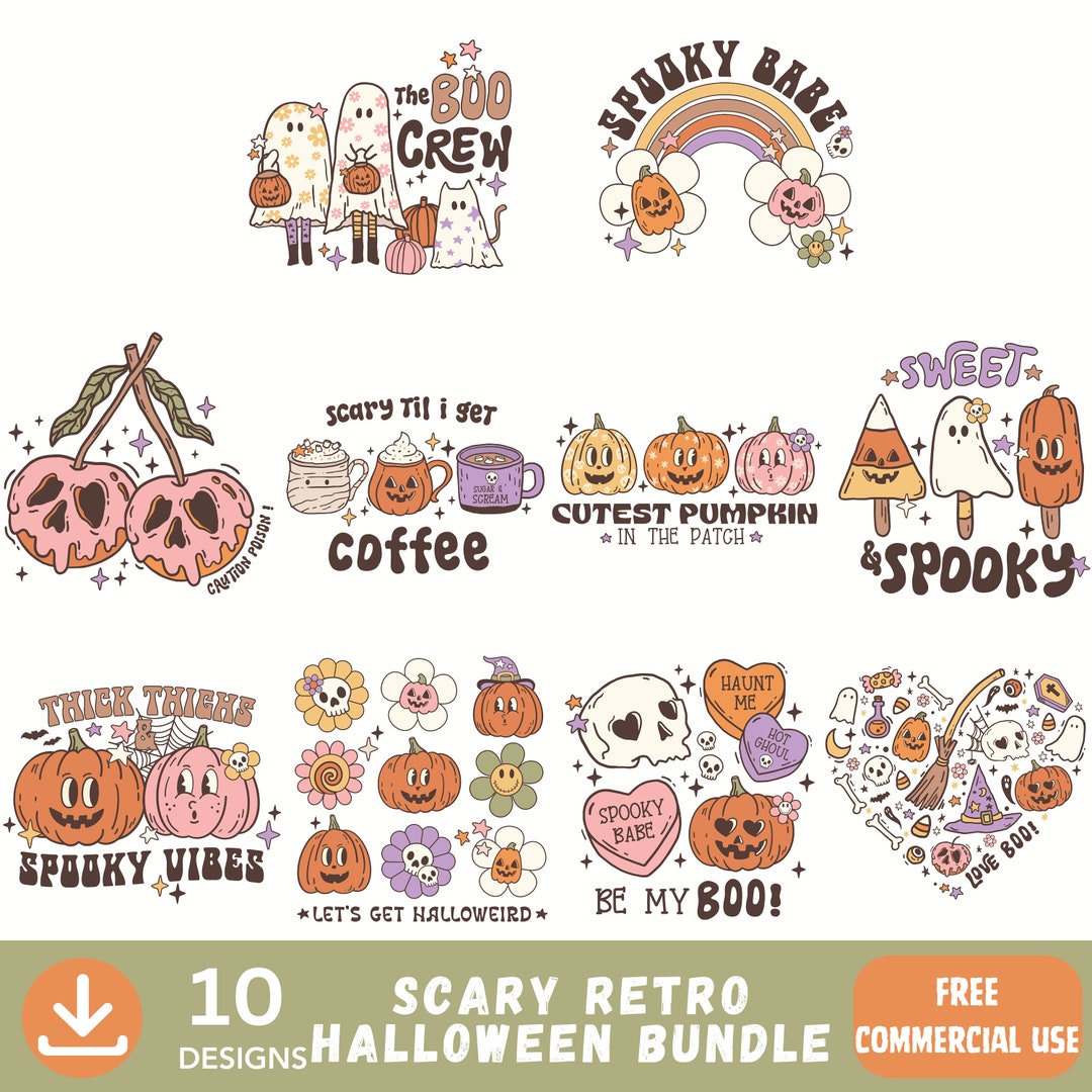 Retro Halloween Bundle PNG, Retro Halloween Sublimation Designs, Spooky ...