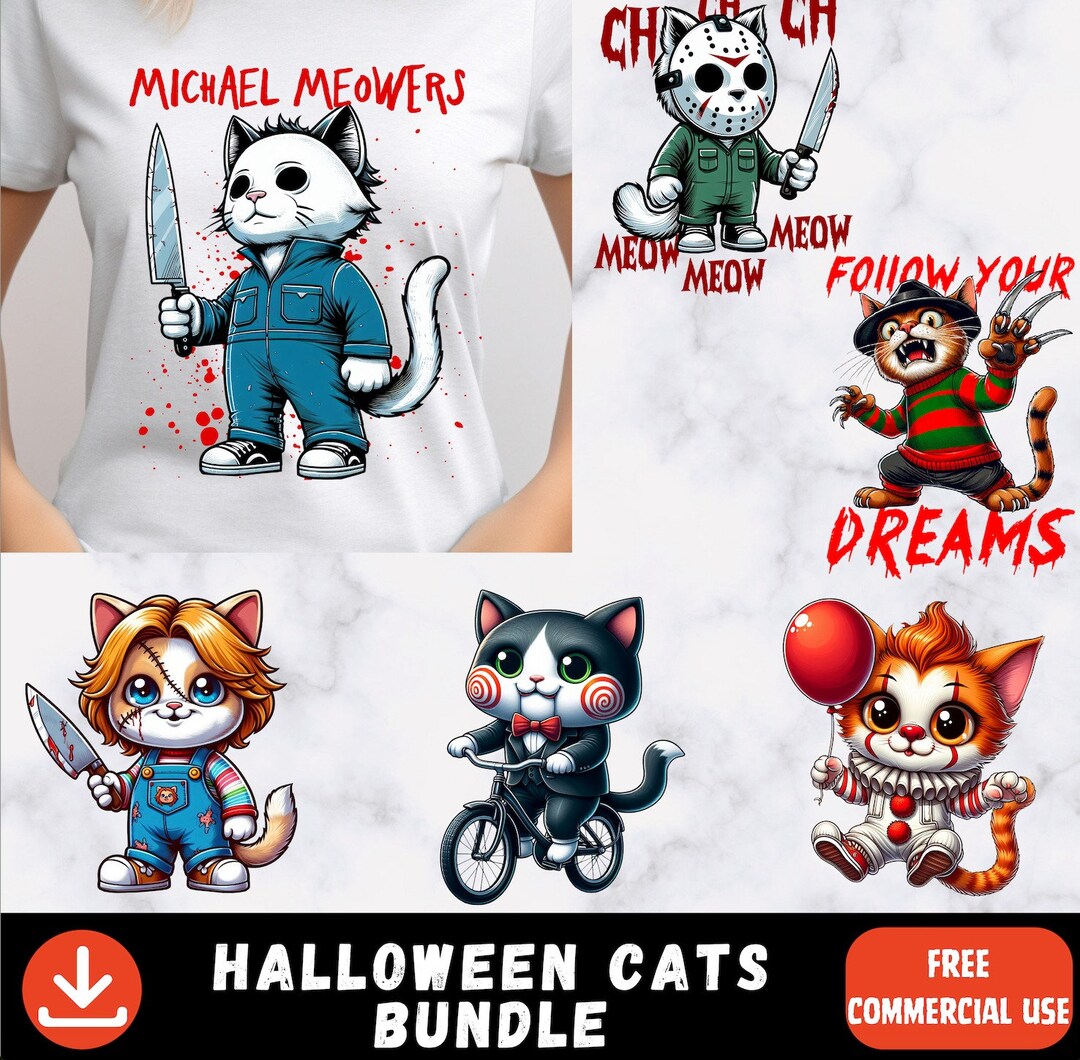 Halloween Cats PNG Bundle, Hallooween Horror PNG Bundle, Funny ...