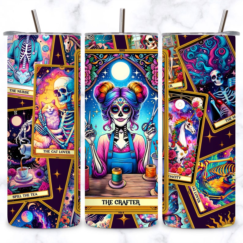 The Crafter Tarot Cards Tumbler Wrap, Spiritual Witchy Skeleton 20oz ...