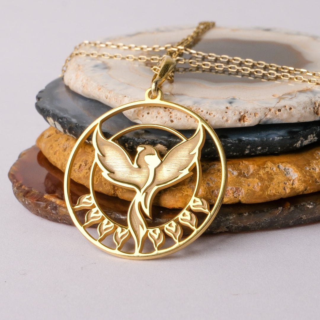 14K Gold Phoenix Necklace, Silver Phoenix Charm Necklace, Phoenix Bird ...