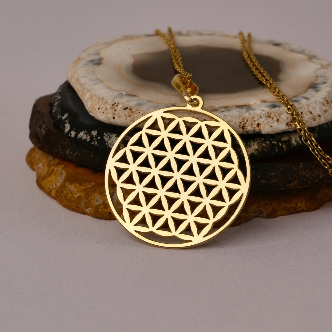 14k Solid Gold Flower of Life Necklace Sacred Geometry Spiritual ...