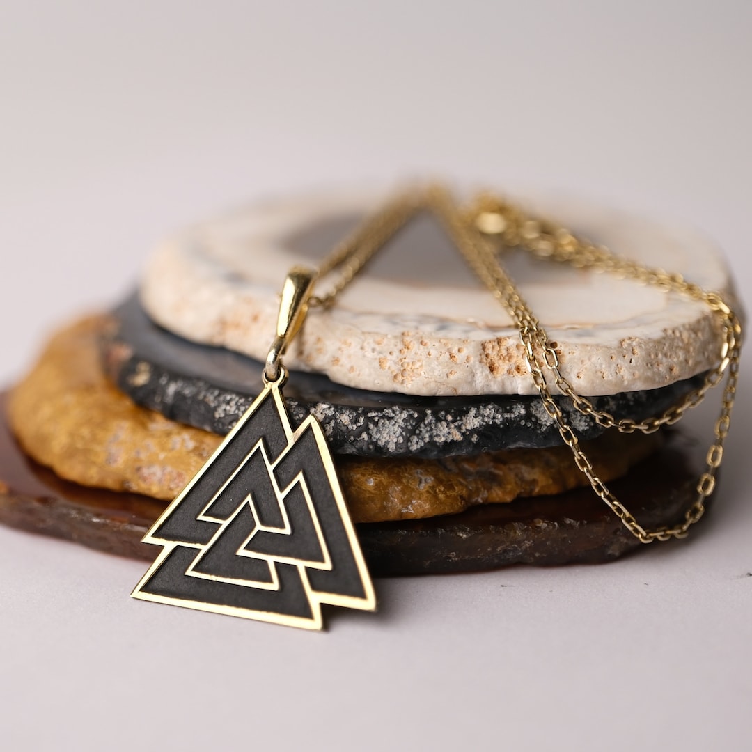 14k Solid Gold Handmade Valknut Necklace, Viking Jewelry, Valknut ...