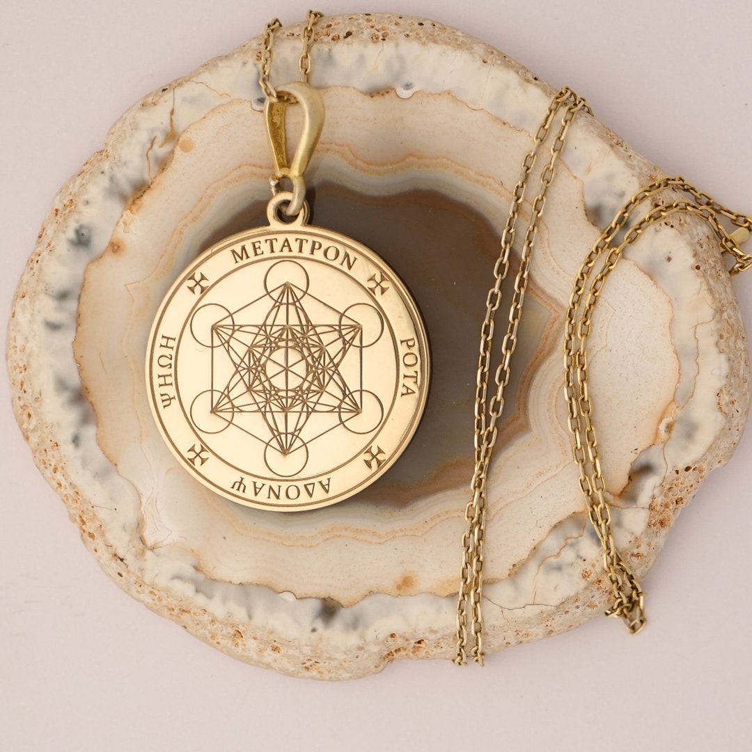 14K Solid Gold Metatron Necklace, Metatron Cube Necklace, Dainty ...