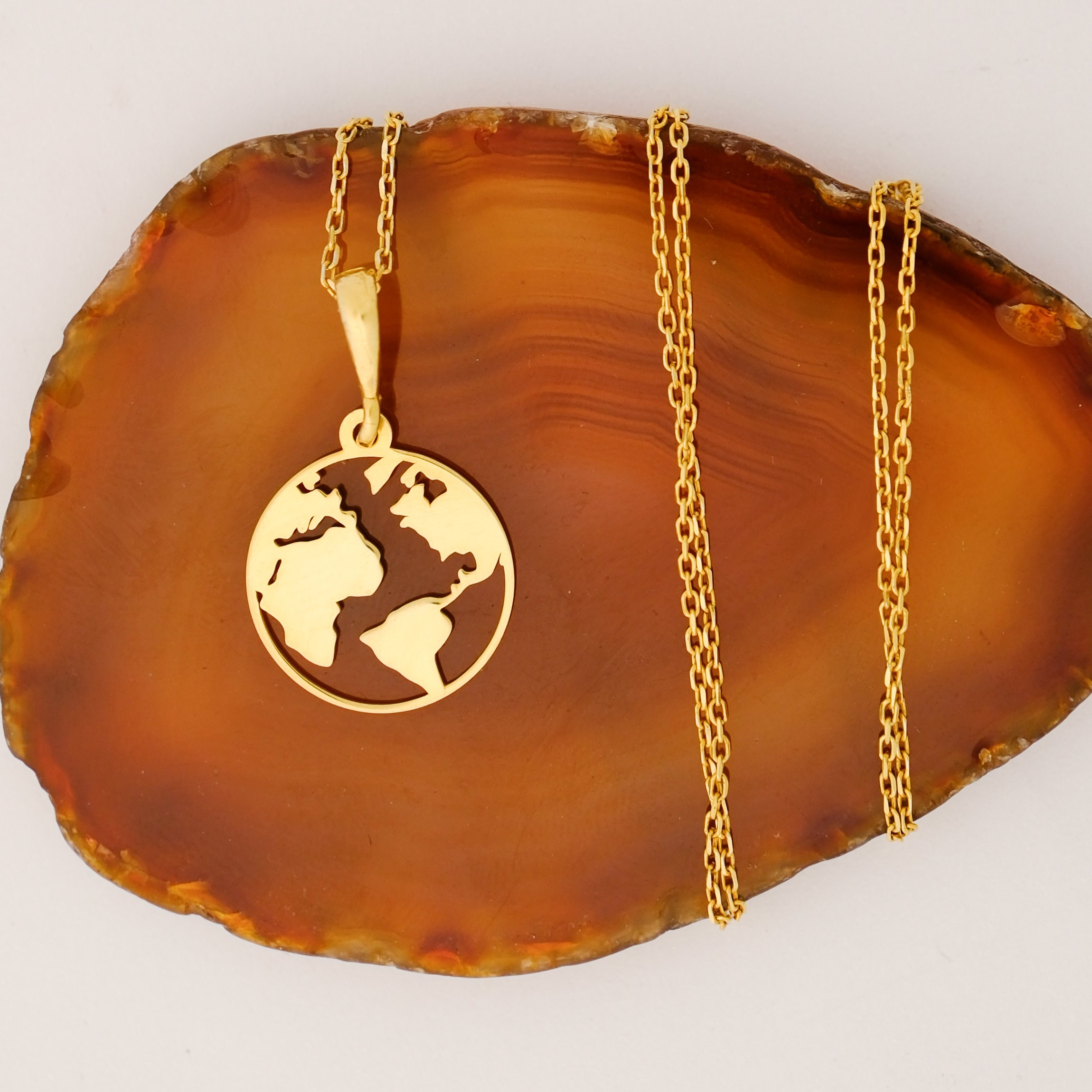 14K Solid Gold World Map Necklace, Globetrotter Necklace, Earth ...