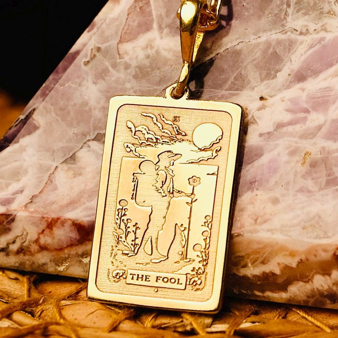 The Fool Tarot Card Pendant Necklace Gold Engraved Charm, Mystical ...