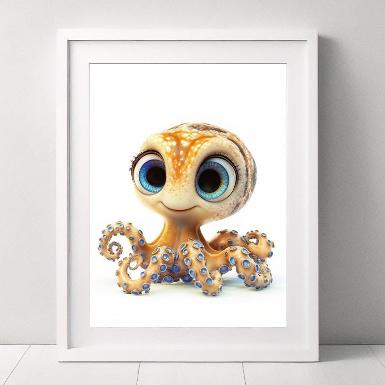 Octopus Nursery Art, Sea Animal Print, Ocean Theme Decor, Cute Octopus ...