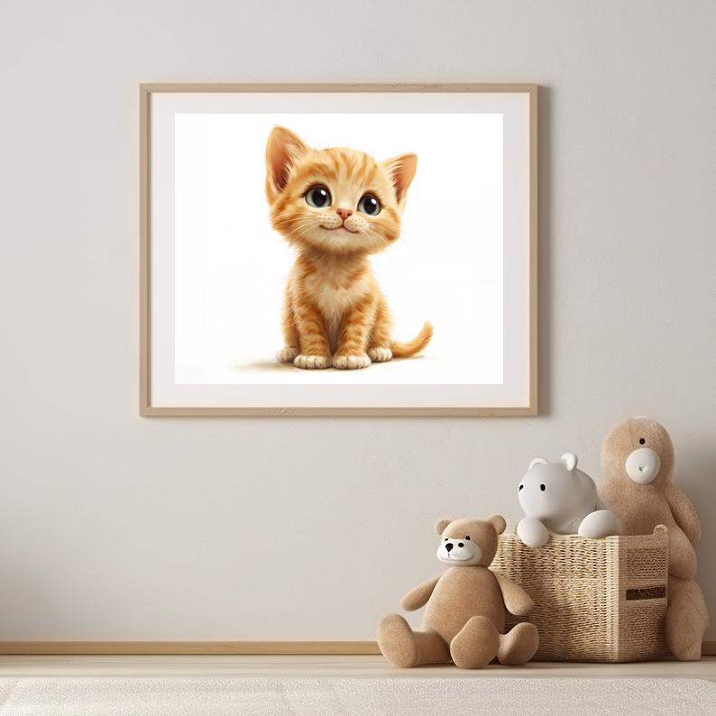 Orange Tabby Kitten Print, Cute Cat Nursery Decor, Cat Wall Art, Baby ...