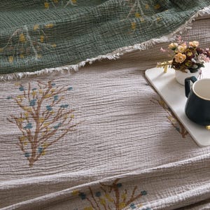 Tria Mulier Branches of Life Green 100% Organic Cotton Muslin Blanket ...