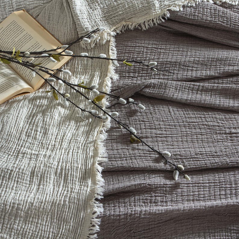 Tria Mulier Anthracite Grey 100% Organic Cotton Muslin Blanket, Luxury ...