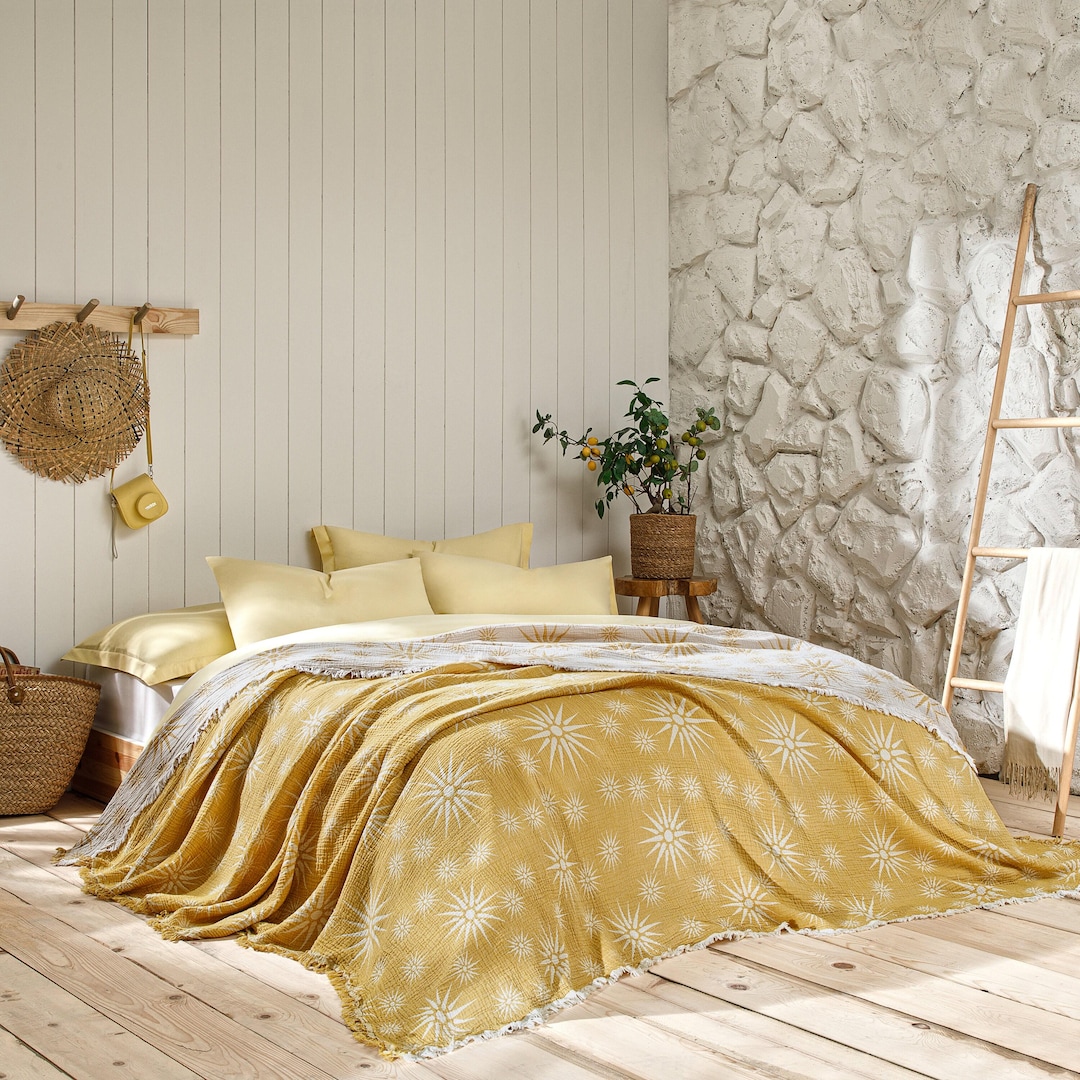 Tria Mulier Sunshine Gold 100% Organic Cotton Muslin Blanket, Luxury ...