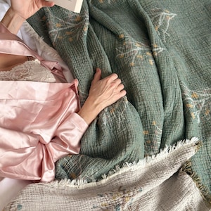 Tria Mulier Branches of Life Green 100% Organic Cotton Muslin Blanket ...
