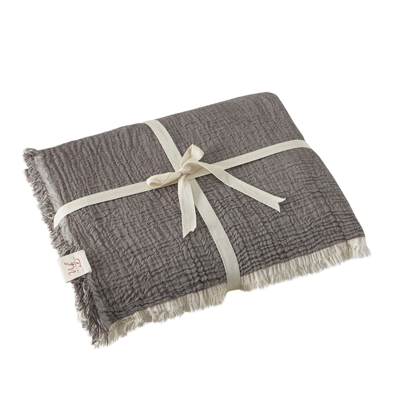 Tria Mulier Anthracite Grey 100% Organic Cotton Muslin Blanket, Luxury ...