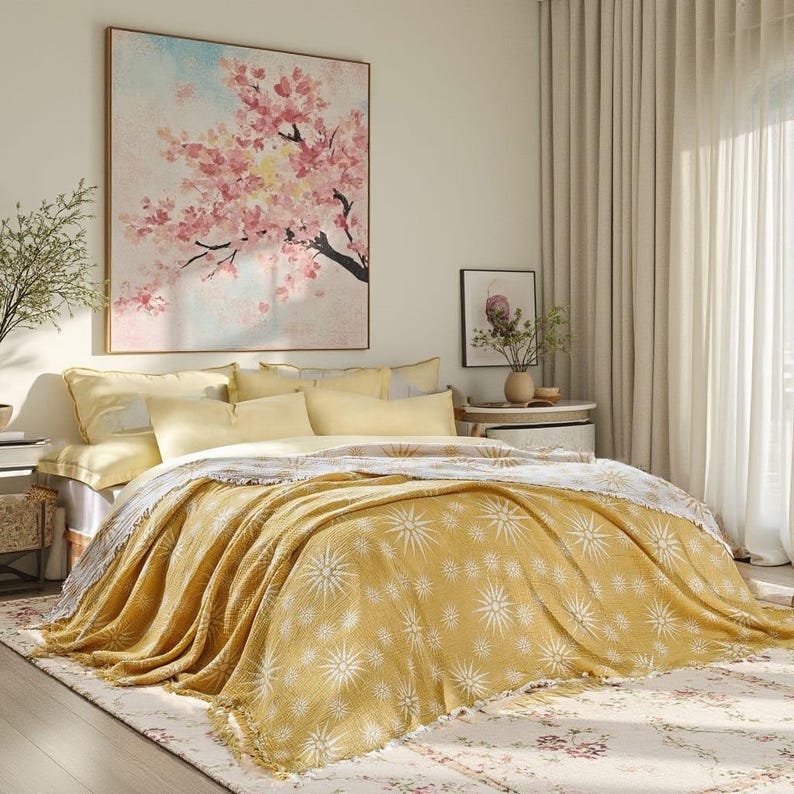 Tria Mulier Sunshine Gold 100% Organic Cotton Muslin Blanket, Luxury ...
