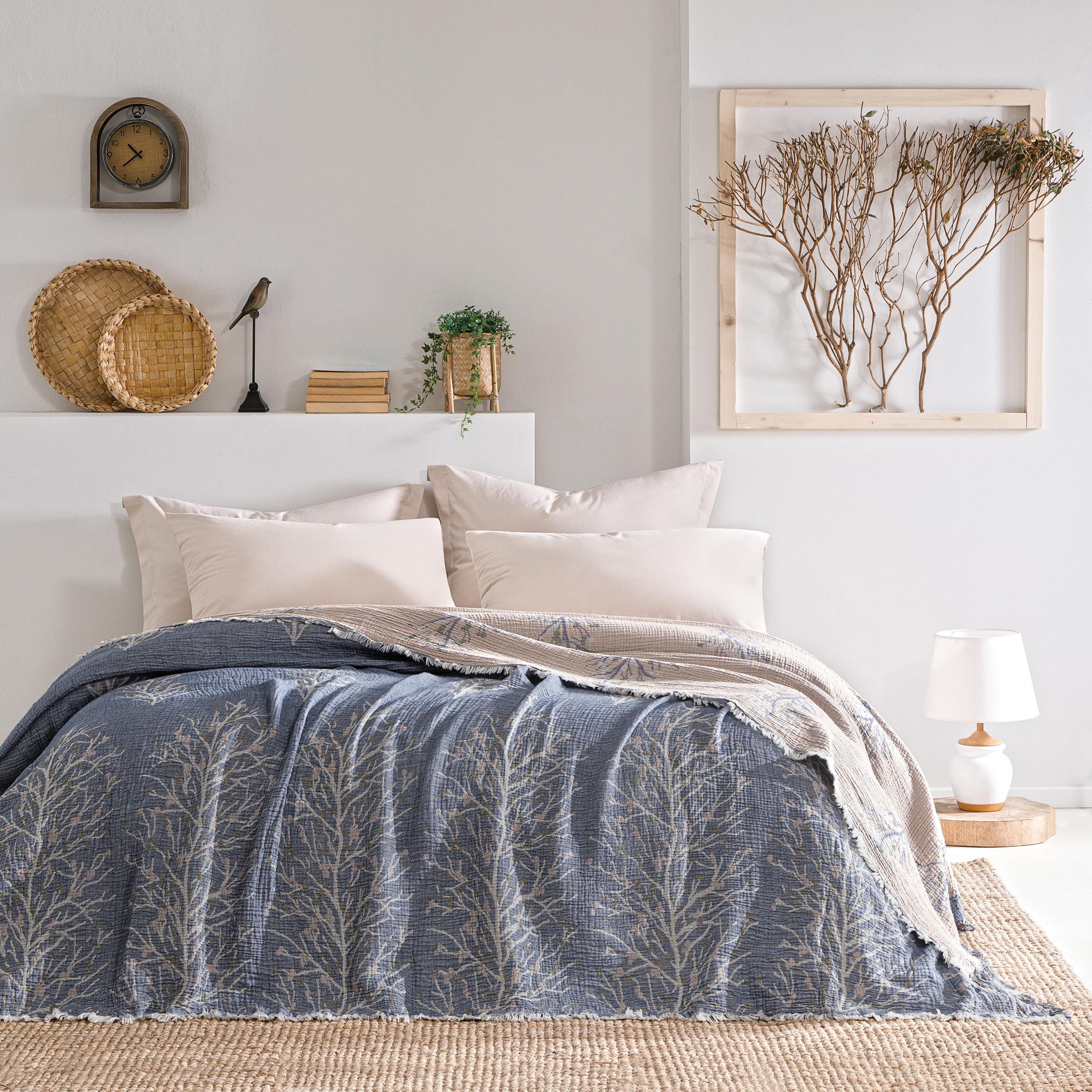 Tria Mulier Branches of Life Blue 100% Organic Cotton Muslin Blanket ...