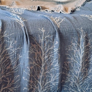 Tria Mulier Branches of Life Blue 100% Organic Cotton Muslin Blanket ...