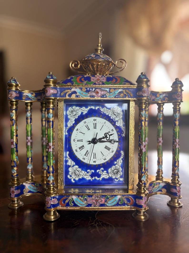 Vintage Cloisonné Mantel Clock – Enamel Brass Table Clock – 24 X 24 Cm ...