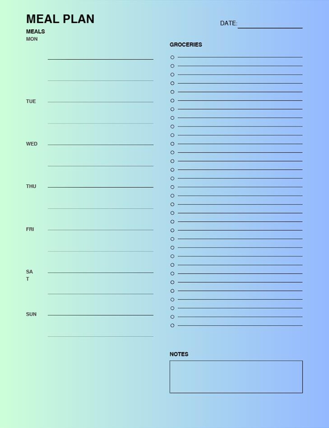 Weekly Meal & Grocery List Printable | Meal Planning PDF, Kitchen ...