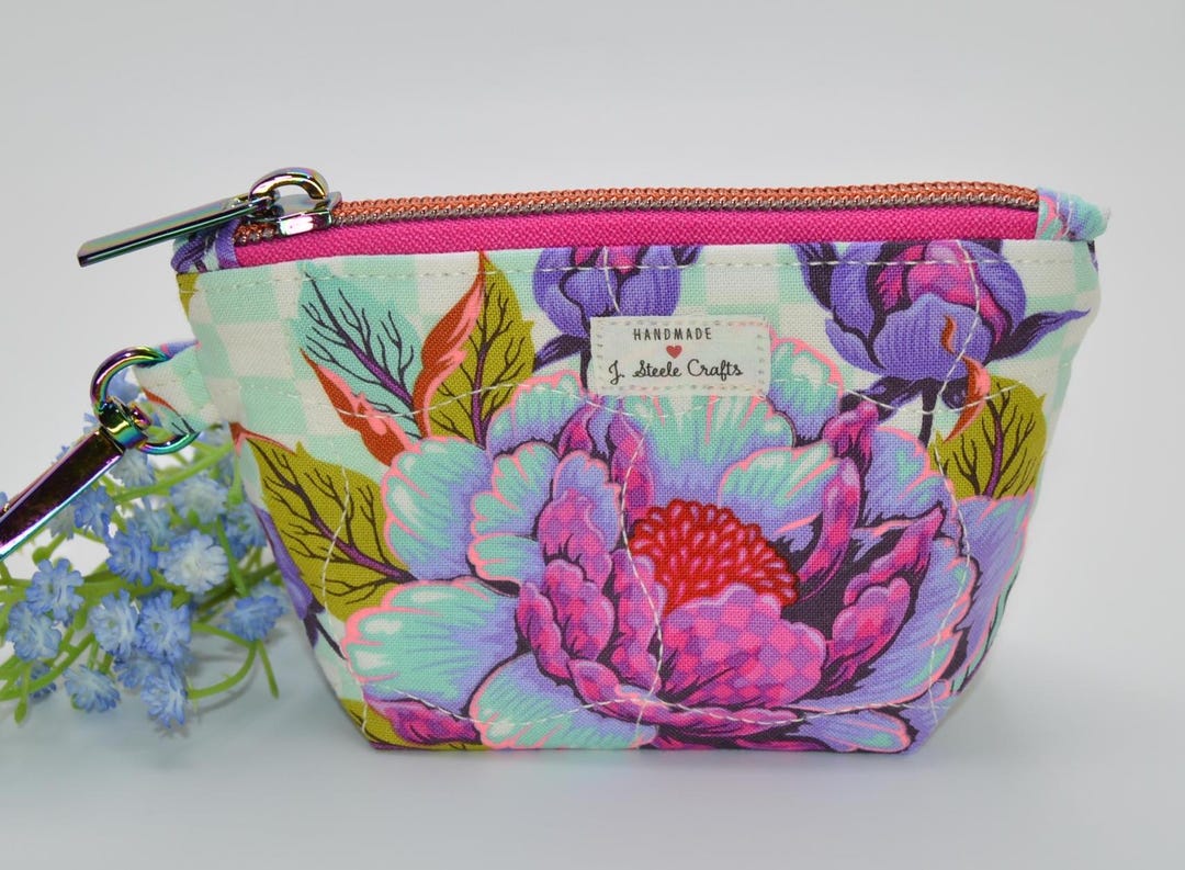 Key Chain, Tula Pink Untamed Fabric- "peony for Your Thoughts" - Coin ...