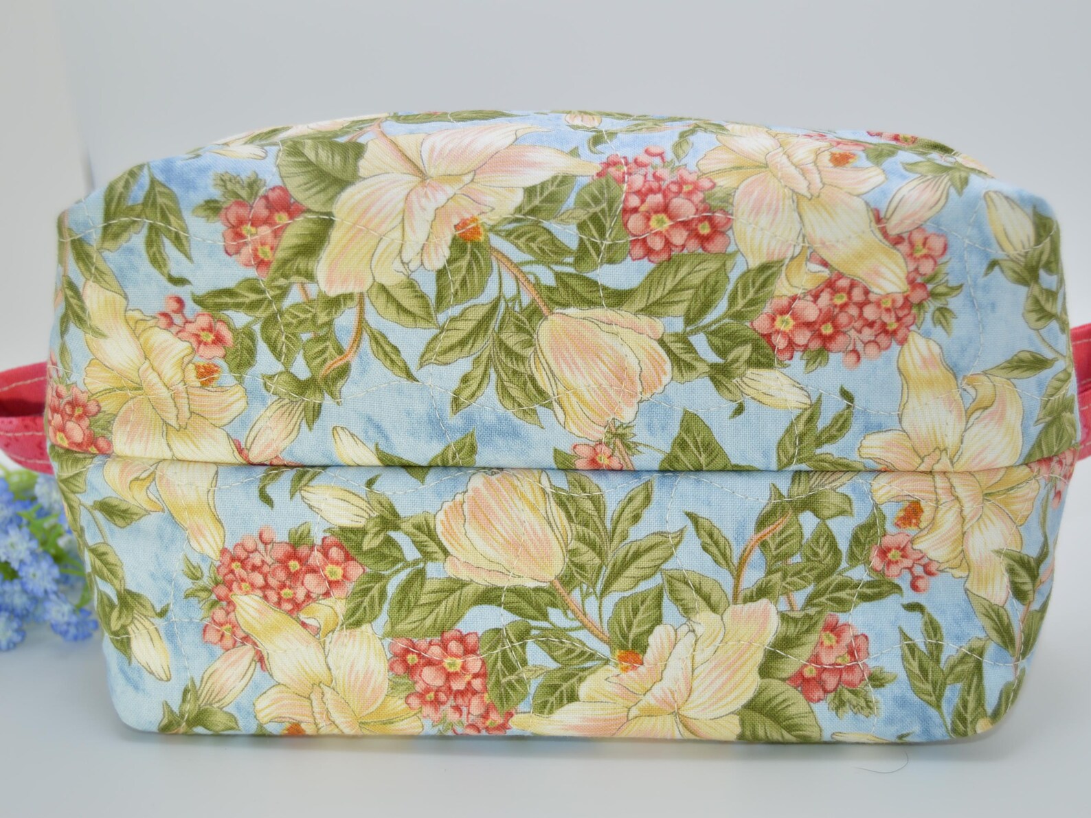 Blue Floral Fabric, Dopp Bag, Boxy Zipper Bag, Toiletries Bag, Cosmetic ...