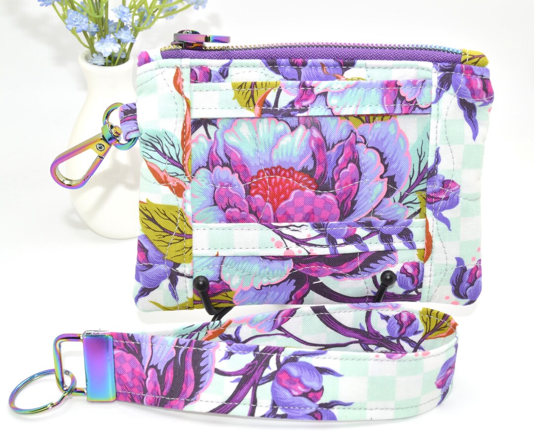 Tula Pink Zipper ID Pouch: Wristlet Key Fob, Quilted Cotton Mini Wallet ...