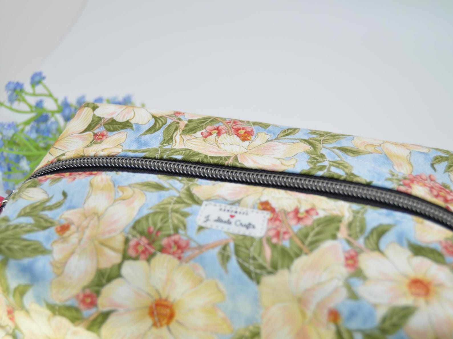 Blue Floral Fabric, Dopp Bag, Boxy Zipper Bag, Toiletries Bag, Cosmetic ...