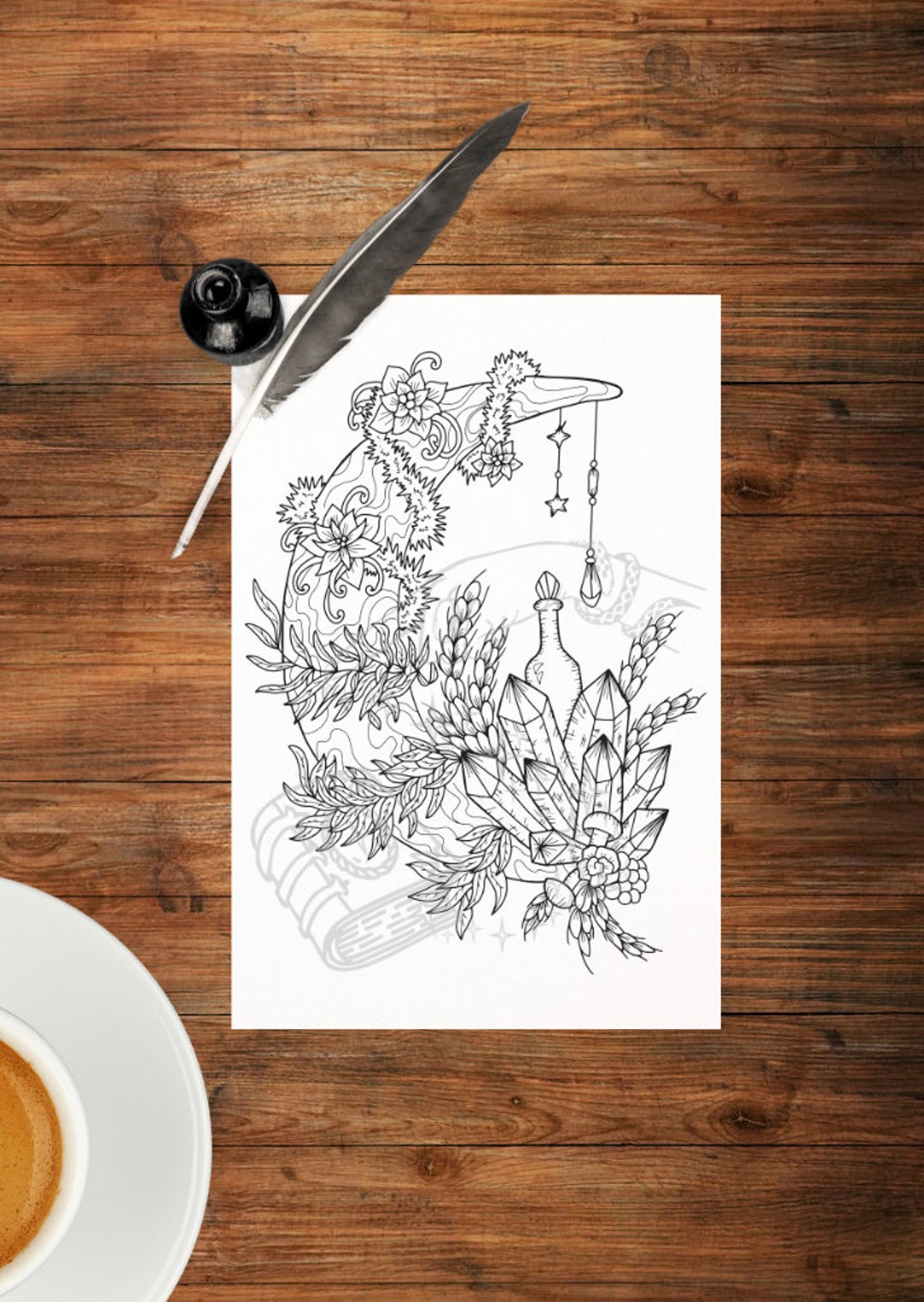 Magical Moon Witchcore Coloring Page printable - Etsy