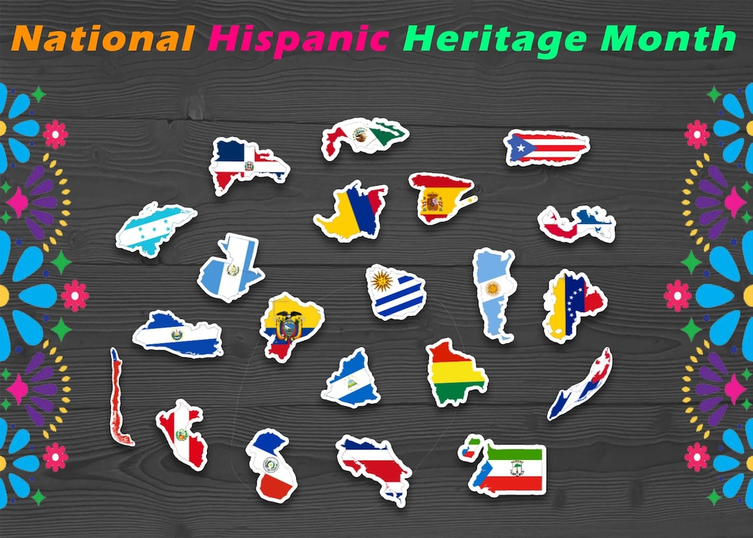 National Hispanic Heritage Month Flag Map Vinyl Stickers (21 Stickers ...