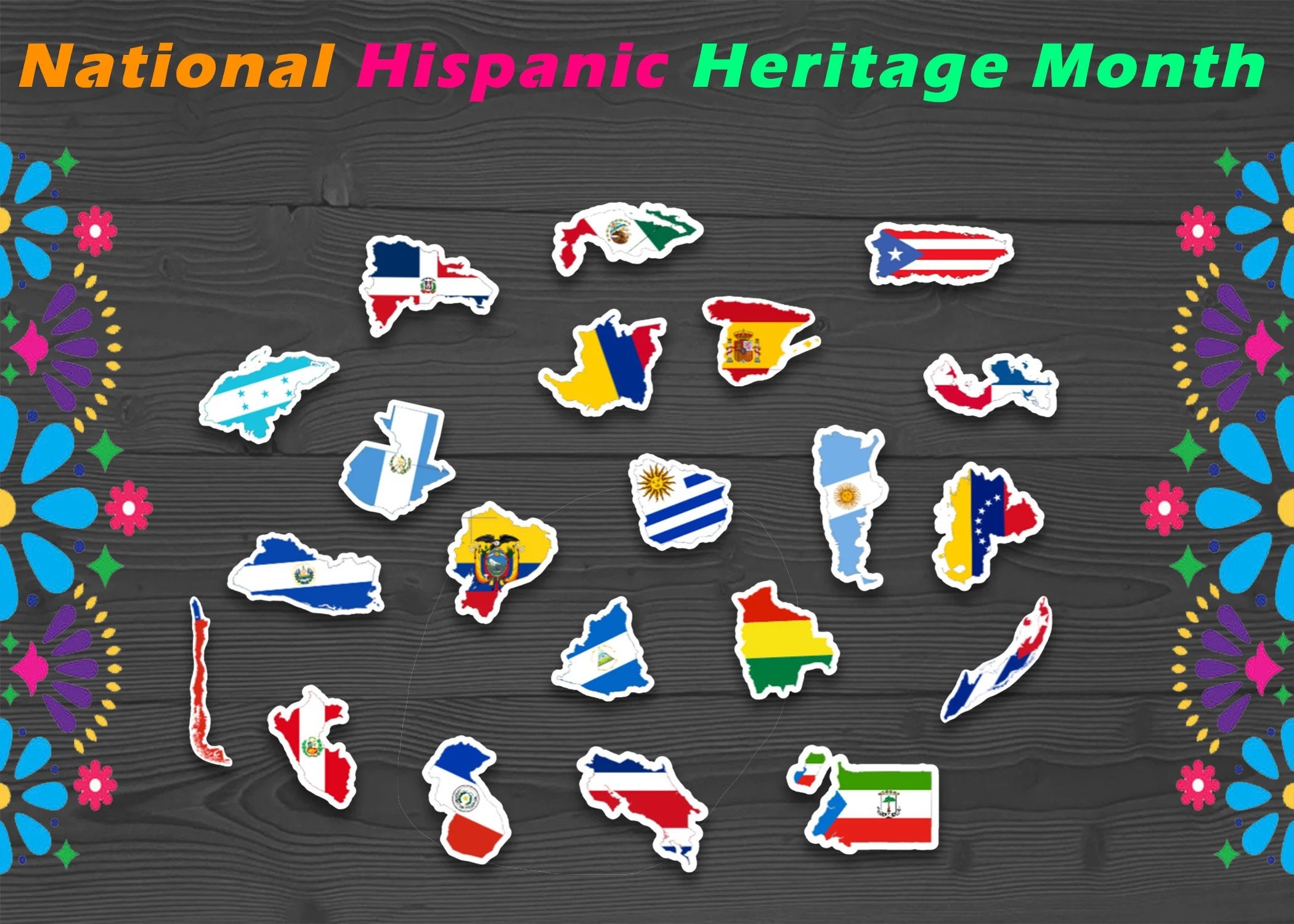National Hispanic Heritage Month Flag Map Vinyl Stickers (21 Stickers ...