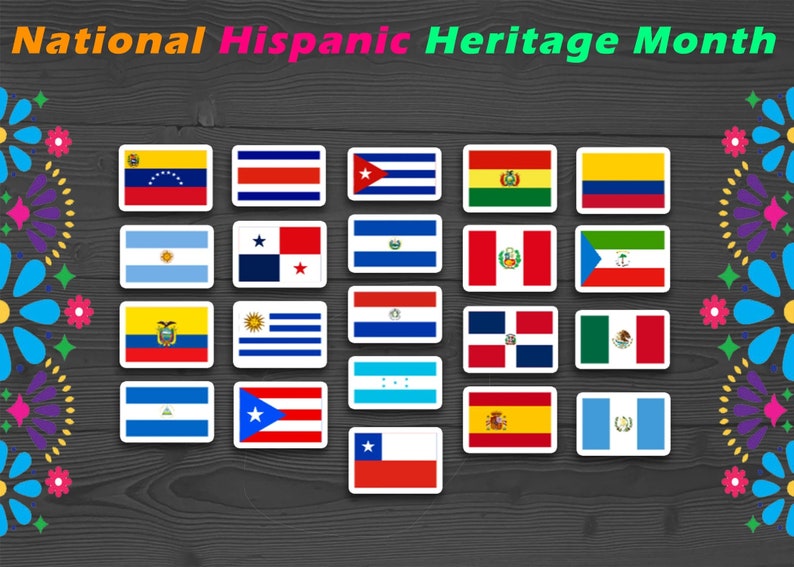 National Hispanic Heritage Month Flag Map Vinyl Stickers (21 Stickers ...