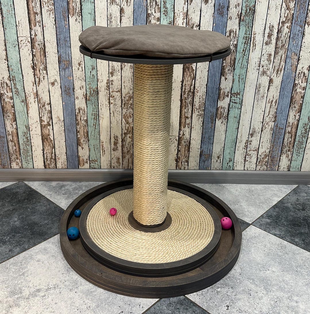 Cat Scratcher With Toy and Shelf – Sisal Scratching Post, Wooden Cat ...