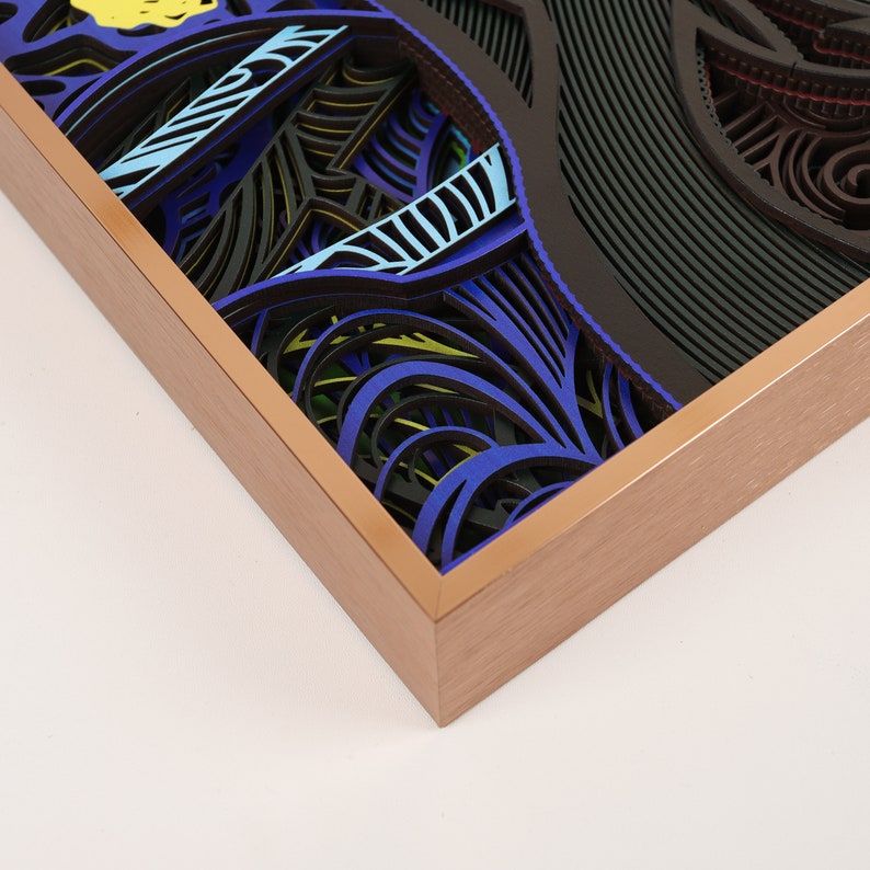 Mys Aurora Starry Night Van Gogh Multi-layer Wall Art, Handcrafted Wood ...