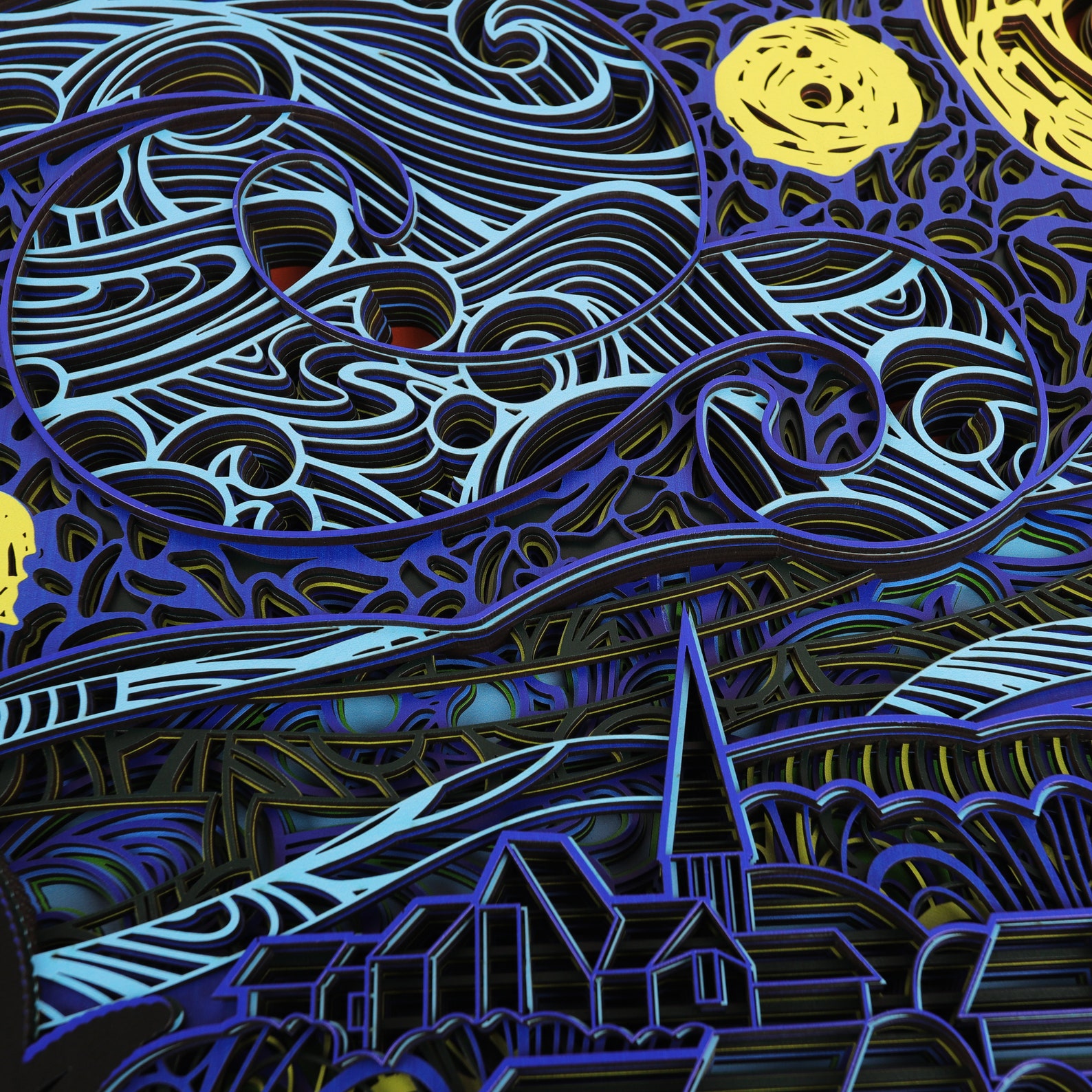 Mys Aurora Starry Night Van Gogh Multi-layer Wall Art, Handcrafted Wood ...