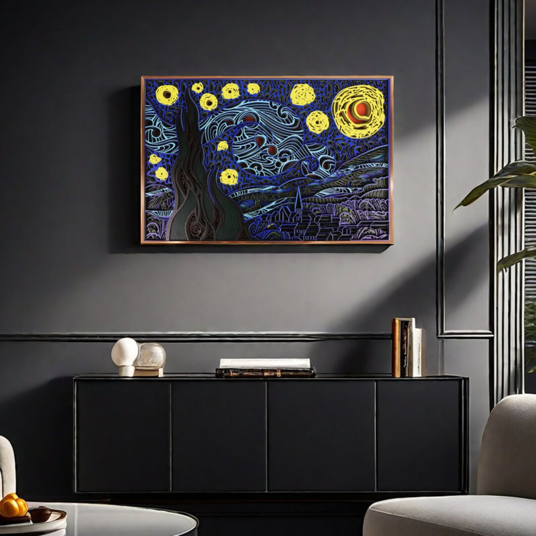 Mys Aurora Starry Night Van Gogh Multi-layer Wall Art, Handcrafted Wood ...