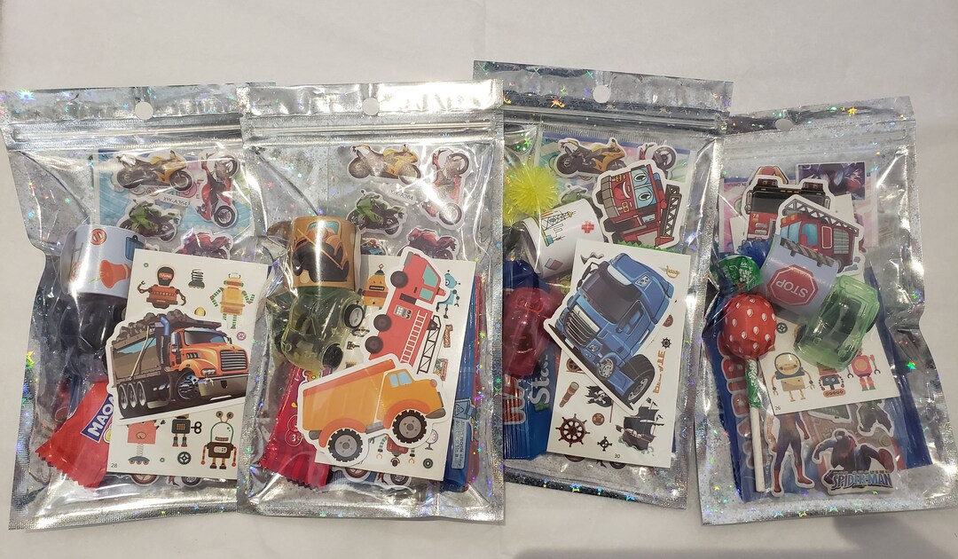Kids Car Themed Party Favor Bags. Fidget Toys and Vegetarian Sweets ...