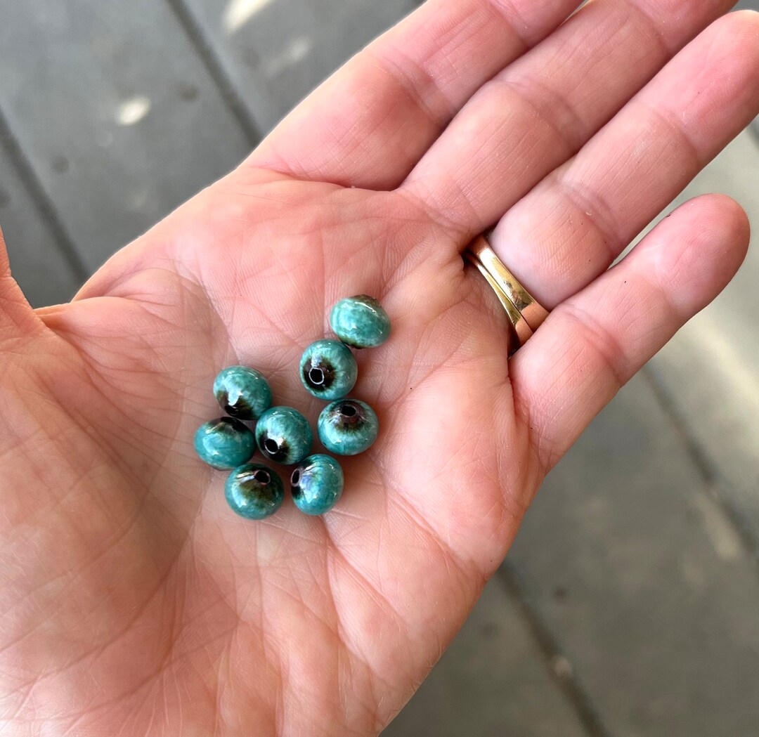 Enameled Blue Beads, Small Round Turquoise Beads, Jewelry Making Beads ...