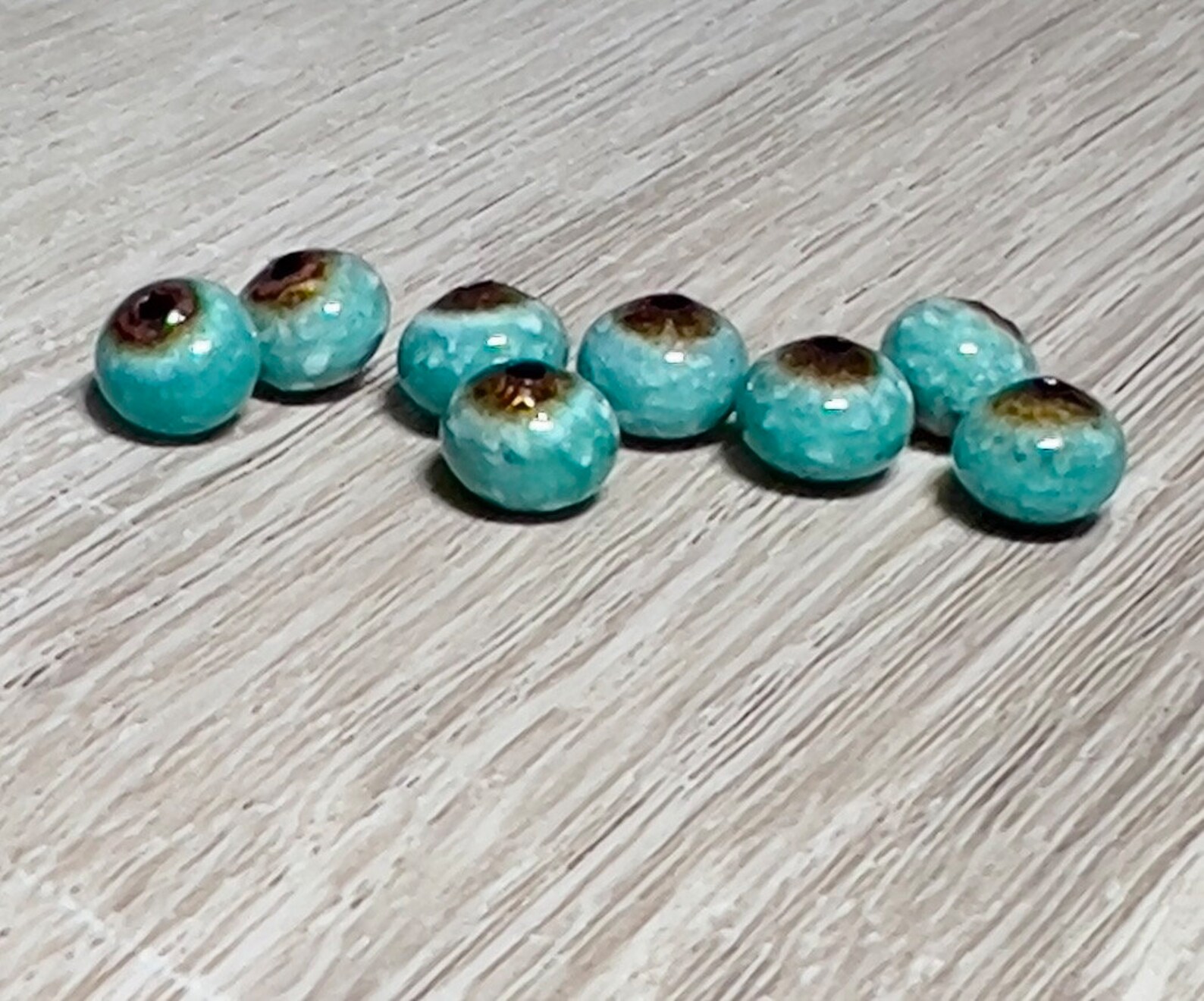 Enameled Blue Beads, Small Round Turquoise Beads, Jewelry Making Beads ...