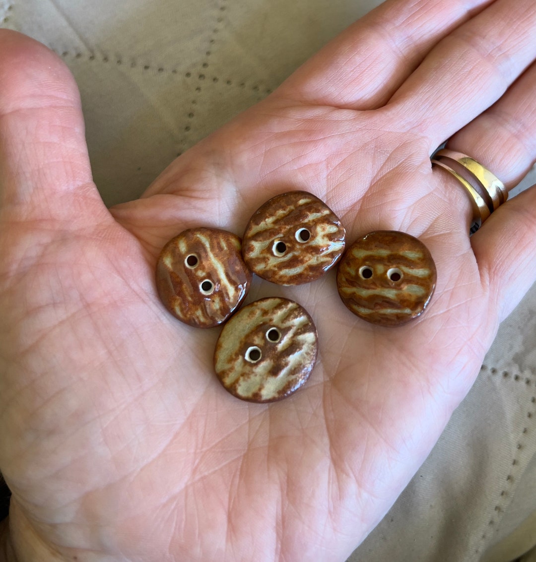 Ceramic Buttons, Handmade Ceramic Buttons, One of a Kind Cream Brown ...