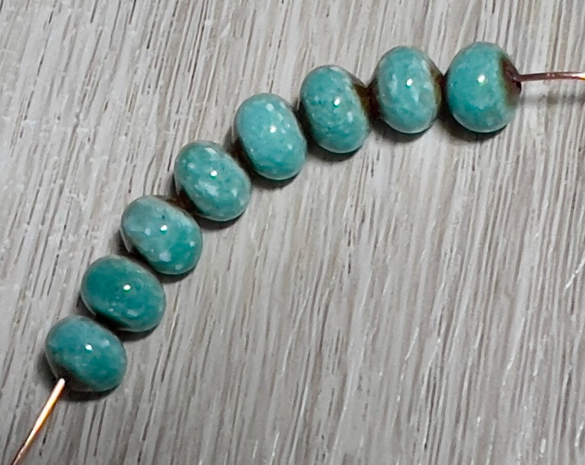 Enameled Blue Beads, Small Round Turquoise Beads, Jewelry Making Beads ...