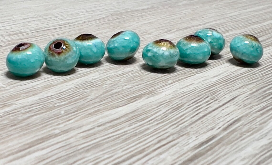 Enameled Blue Beads, Small Round Turquoise Beads, Jewelry Making Beads ...