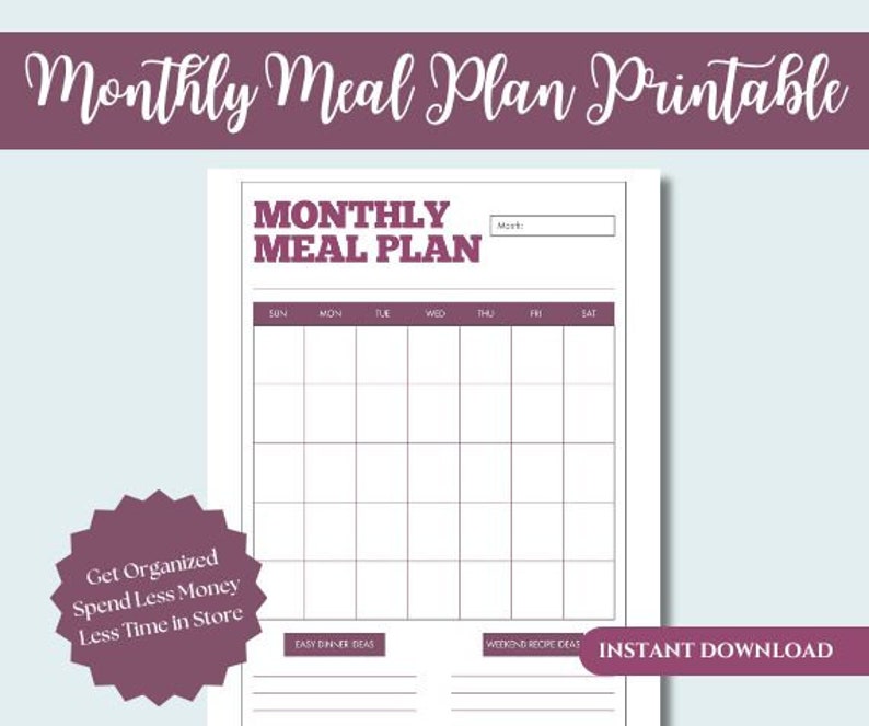 Monthly Meal Plan Printable - Etsy