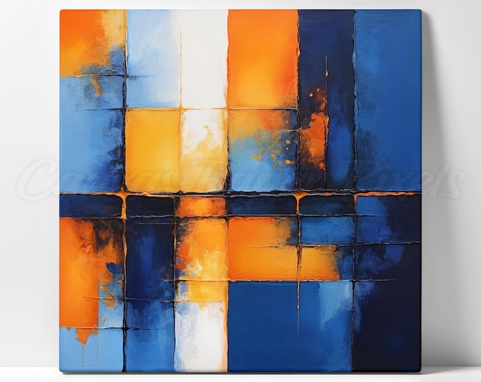 Blue and Orange Abstract Painting, Printable Art, Complementary Colors ...